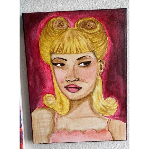 unknown | Art | Acrylic Painting Female On Canvas Pinup Girl Pink 2 In ...